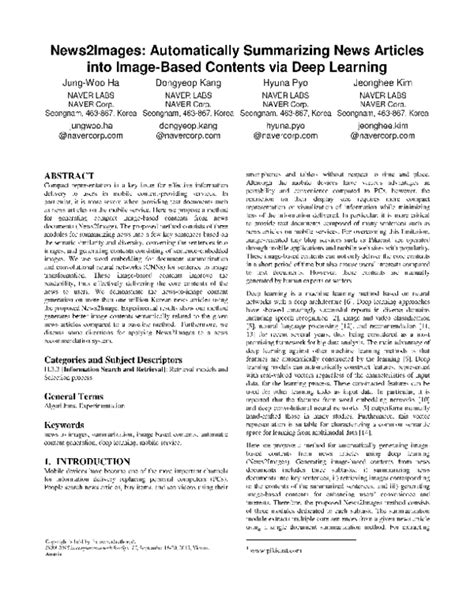 Pdf News2images Automatically Summarizing News Articles Into Image Based Contents Via Deep
