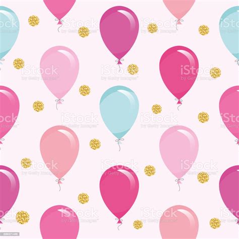 반짝이 색종이와 화려한 풍선 축제 완벽 한 패턴입니다 생일 베이비 샤워 디자인 휴일 귀여운에 대한 스톡 벡터 아트 및 기타 이미지 귀여운 금 금속 기념일 Istock