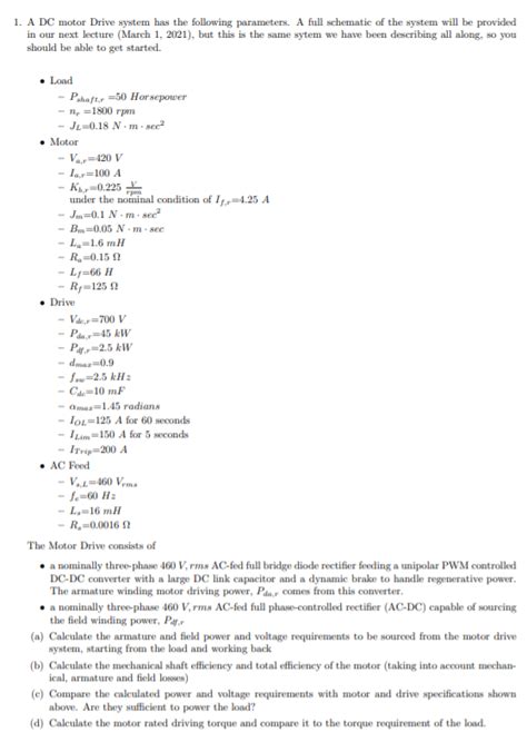 1 A Dc Motor Drive System Has The Following