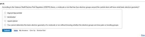 Solved Part A According To The Valence Shell Electron Pair Chegg Com