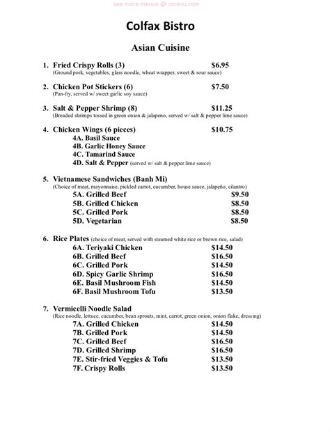 Online Menu Of Colfax Bistro Restaurant Colfax California 95713 Zmenu