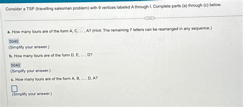 Solved Consider A Tsp Travelling Salesman Problem ﻿with 9