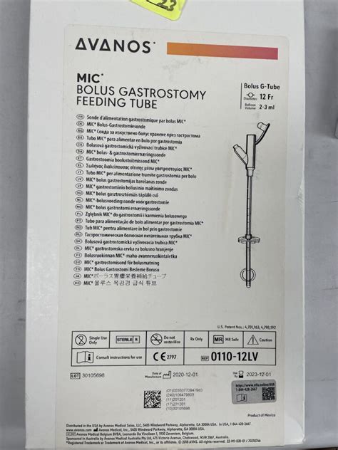 New Avanos 0110 12lv Mic Bolus Gastrostomy Feeding Tube 12fr Diameter