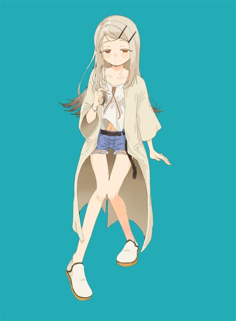 Safebooru 1girl Absurdres Blue Background Blush Denim Denim Shorts