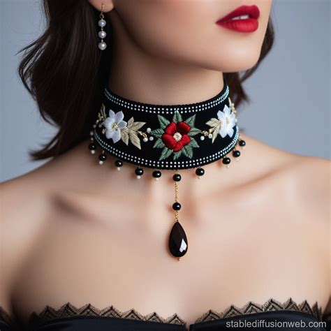 Gore Art Beaded Choker With Shiribory Ribbon Stable Diffusion Online