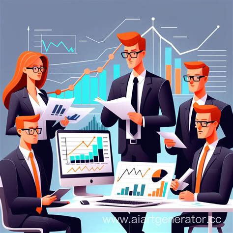 Business Analytics Cartoon Team Studying Charts And Market Statistics