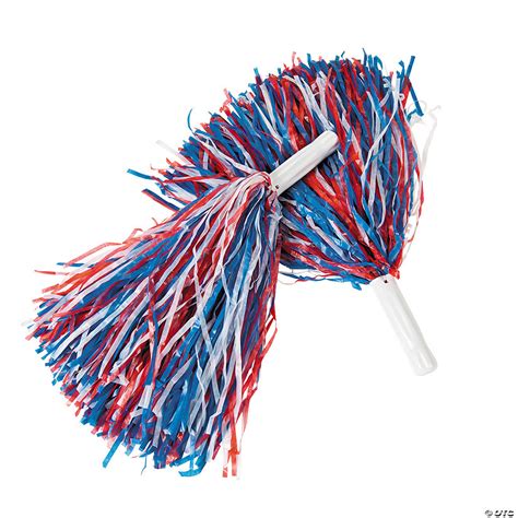 10 Patriotic Cheer Red White And Blue Plastic Pom Poms 12 Pc