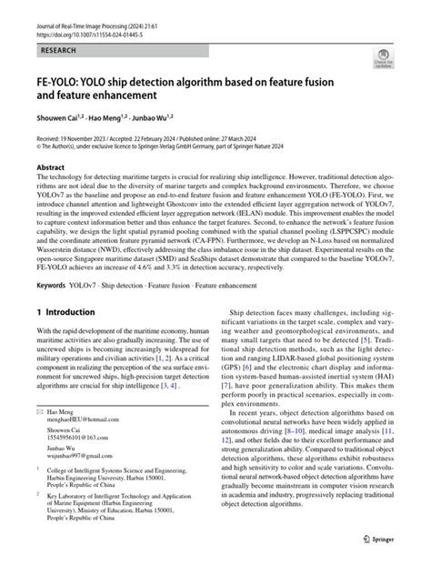 Yolo Ship Detection Algorithm Based On Feature Fusion Pdf