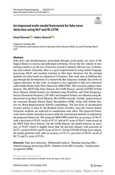 An Improved Multi Modal Framework For Fake News Detection Using Nlp And Bi Lstm Request Pdf