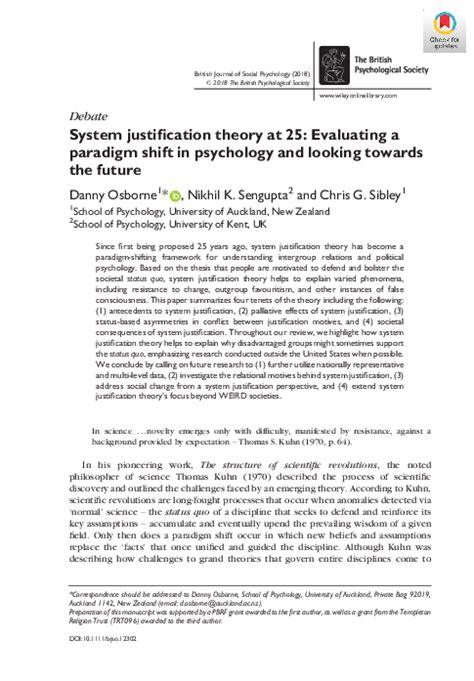 Pdf System Justification Theory At 25 Evaluating A Paradigm Shift In Psychology And Looking
