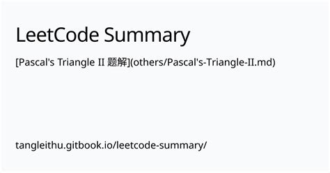 Pascal S Triangle Ii Others Pascal S Triangle Ii Md Leetcode