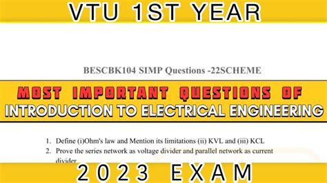 Most Important Questions Of Introduction To Electrical Engineering 1st Sem And 1st Year Vtu 2023