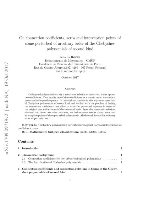 Pdf On Connection Coefficients Zeros And Interception Points Of Some Perturbed Of Arbitrary