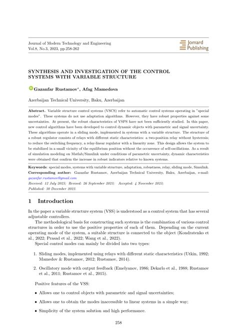 Pdf Synthesis And Investigation Of The Control Systems With Variable Structure