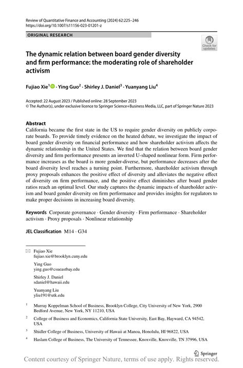 The Dynamic Relation Between Board Gender Diversity And Firm Performance The Moderating Role Of