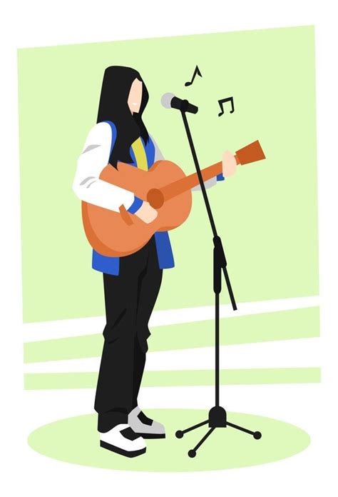 Illustration Of Teenage Girl Singer Busker Beautiful Sing Playing