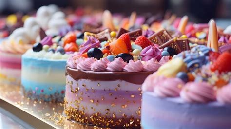Premium Ai Image Close Up Of Colourful Cake Selection