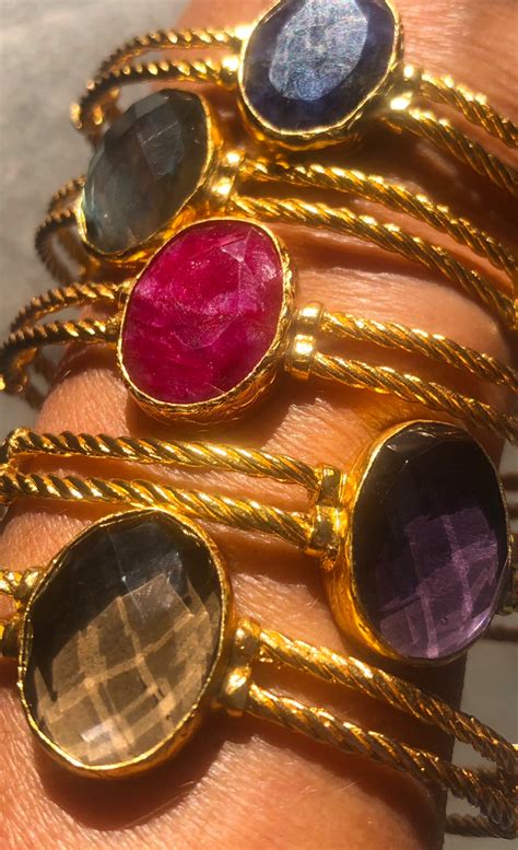 Semi Precious Stone Cuff Bracelet Indian Ruby Msika Home