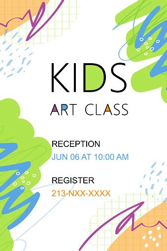 어린이 미술 수업 전단지 템플릿입니다 벡터 일러스트 레이 션 어린 시절에 대한 스톡 벡터 아트 및 기타 이미지 어린 시절 배경 주제 책표지 Istock