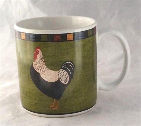 Warren Kimble Olive Mug Blac Spotted White Rooster Sakura Country