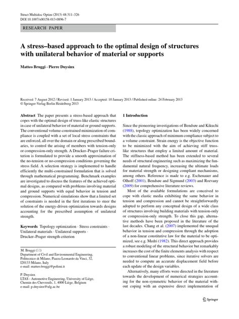 2013 Bruggi Duysinx A Stress Based Approach To The Optimal Design Of
