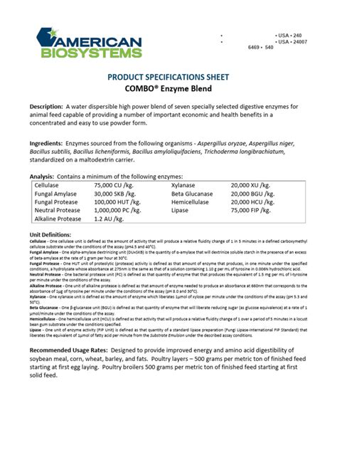 Combo Enzyme Blend Spec Sheet 2 Pdf