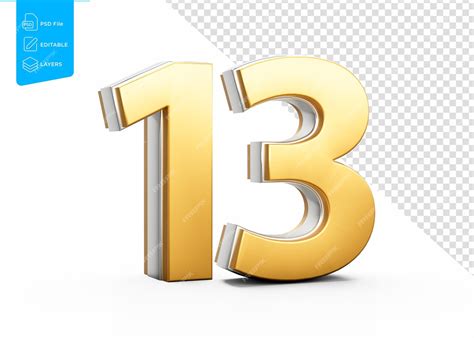 Golden Shiny 13 Digit Thirteen Number With Metallic Gleam On White Background 3d Illustration