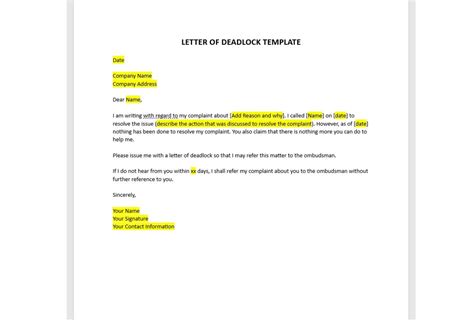 Editable Deadlock Letter Template Deadlock Letter Template Deadlock Letter Word Template