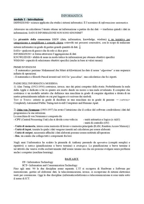 Dispense Di Informatica Dispense Di Fondamenti Di Informatica Docsity