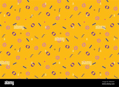 Seamless Memphis Background Abstract Colorful Shapes With Lines And Geometric Figures On Yellow
