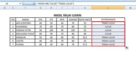 Rumus Excel Lulus Gagal Rumus If Excel Untuk Fungsi Logika Kumparan Com Rumus Excel Untuk