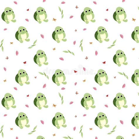 Seamless Pattern With Cartoon Animal Turtle Pattern Stock Vector