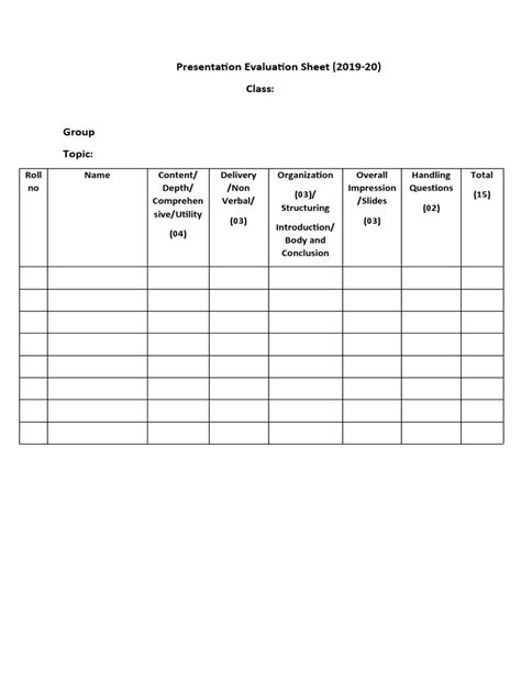 Presentation Evaluation Sheet Pdf