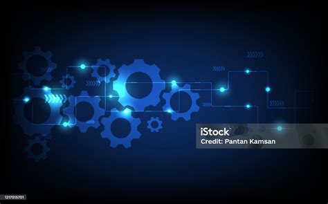 톱니바퀴 및 기어 휠 메커니즘 하이테크 디지털 기술개념 미래지향적인 디지털 혁신 배경 벡터 일러스트레이션 기어 기계 부분에 대한 스톡 벡터 아트 및 기타 이미지 Istock