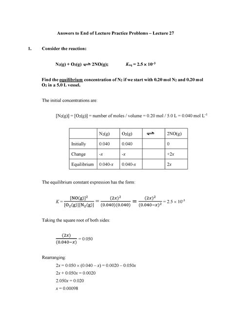 Answers To End Of Lecture Practice Problems Lecture 27 Answers To End