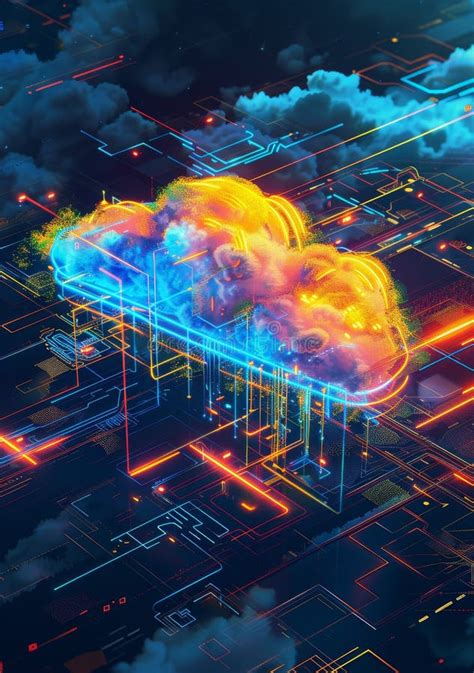 Futuristic Cloud Computing With Neon Lights Digital Data Storage And Technology Concept With