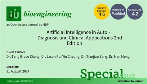 Submit Your Special Issue On Ai In Diagnosis And Clinical Bioengineering Mdpi Posted On The