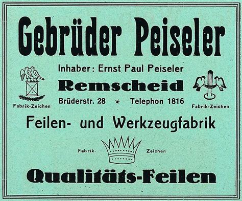 Deutsche Werkzeughersteller Und Händler Gebr Peiseler Remscheid