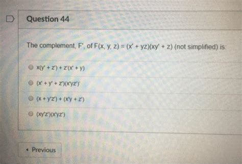 Solved Question The Complement F Of F X Y Z X Chegg