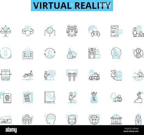 virtual reality linear icons set immersive interactive simulated