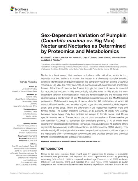 Pdf Sex Dependent Variation Of Pumpkin Cucurbita Maxima Cv Big Max
