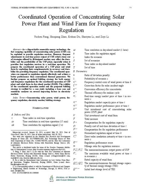 Coordinated Operation Of Concentrating Solar Power Plant And Wind Farm For Frequency Regulation