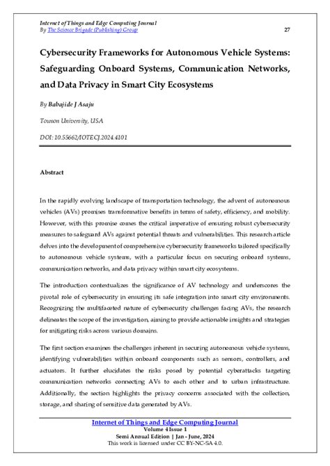 Pdf Cybersecurity Frameworks For Autonomous Vehicle Systems Safeguarding Onboard Systems