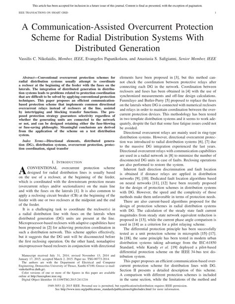 Pdf A Communication Assisted Overcurrent Protection Scheme For Radial