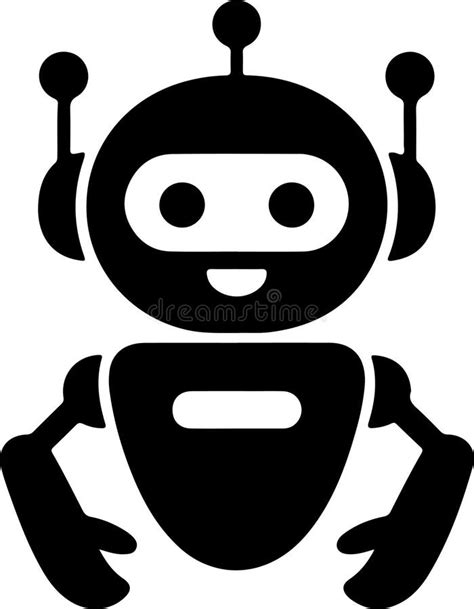Friendly Robot Icon Black And White Vector Illustration Stock Vector Illustration Of