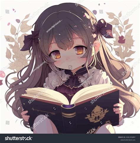 Anime Girl Reading Story Books Digital Stock Illustration 2281355897