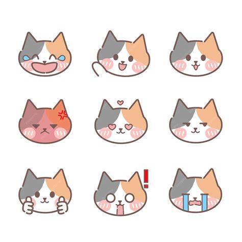 Premium Vector Set Of Cat Emoticon Expression Cute Stickers