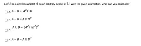 solved let u be a universe and let a be an arbitrary subset