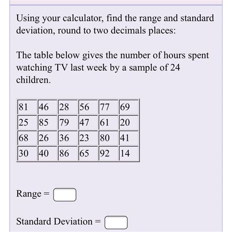 solved using your calculator find the range and standard