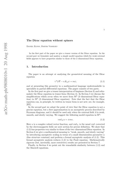 Pdf The Dirac Equation Without Spinors